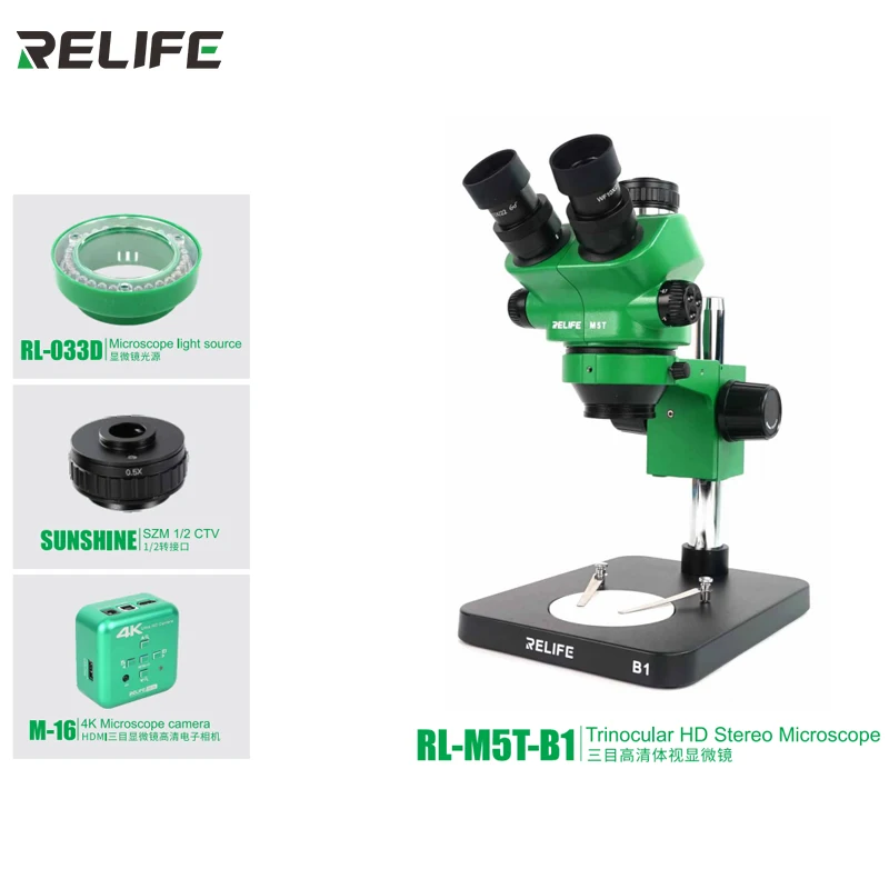 New-RELIFE-RL-M5T-B1-0-7-5-0X-Trinocular-HD-Stereo-Microscope ...