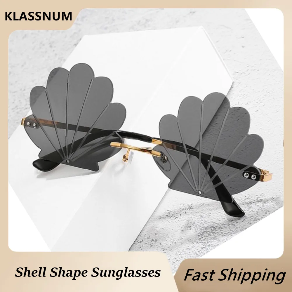 Fashion-Rimless-Shell-Shape-Sunglasses-Women-Men-Personality-Party ...