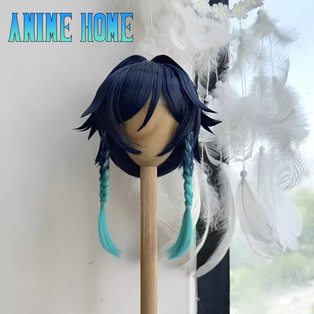 Game Genshin Impact Venti Role Cos Handmade Green Blue Short Hair 1/3 1 ...