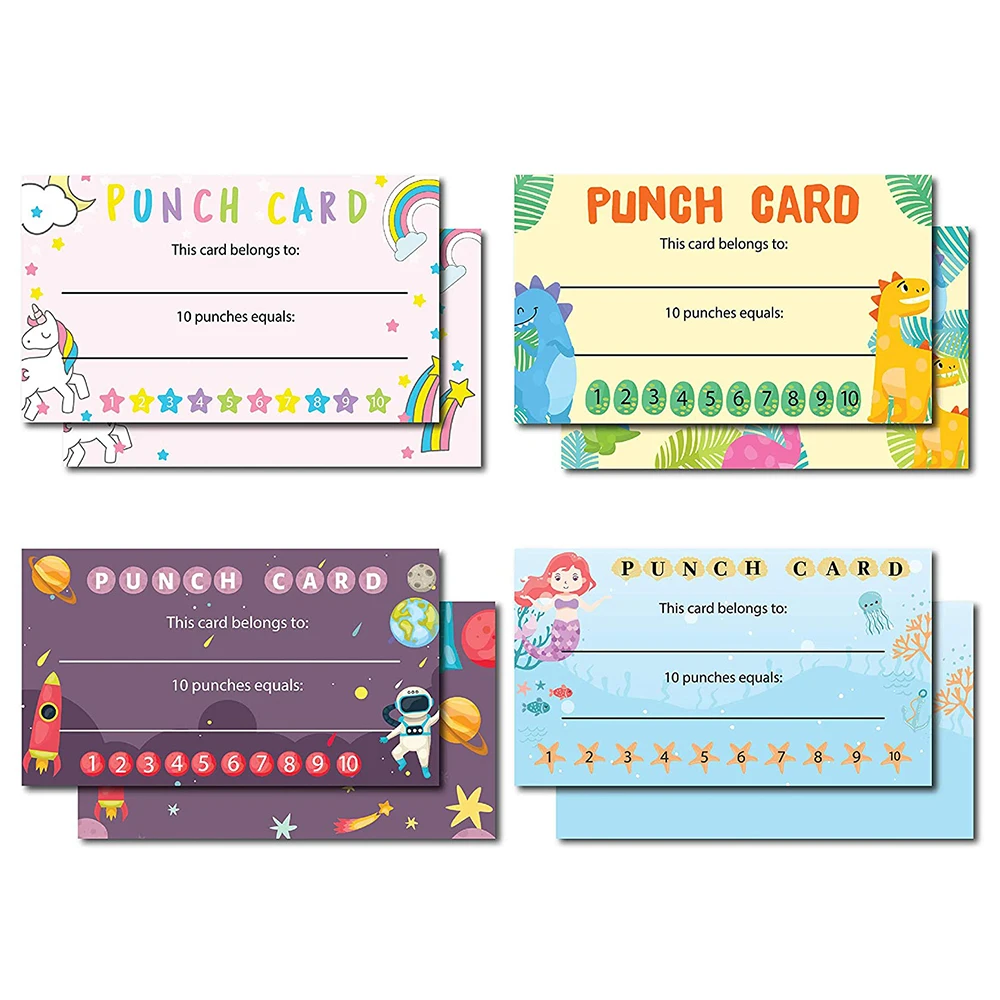 Punch-Cards-Rewards-Kids-10-50pcs-Cartoon-Dinosaur-Pattern-Motivational ...