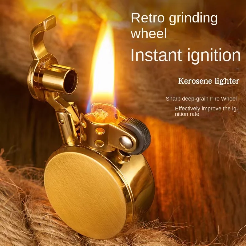 New-Retro-Round-Kerosene-Lighter-Creative-Metal-Windproof-Flame-Lighter ...