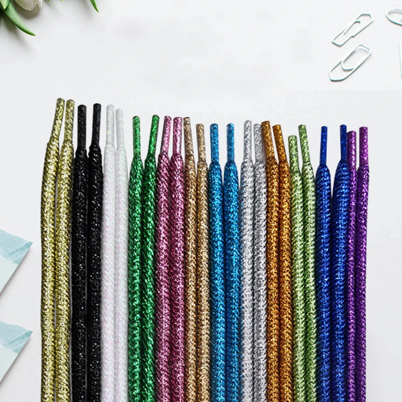 Fashion Glitter Gold Silver Thread Shoelaces Colorful Round Shoe laces ...
