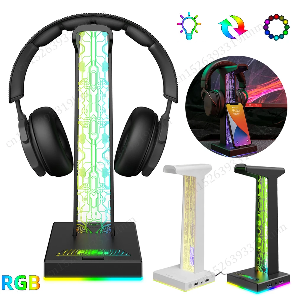Headset-Stand-Universal-RGB-Headphone-Holder-with-2-USB-Ports-for-Gamer ...