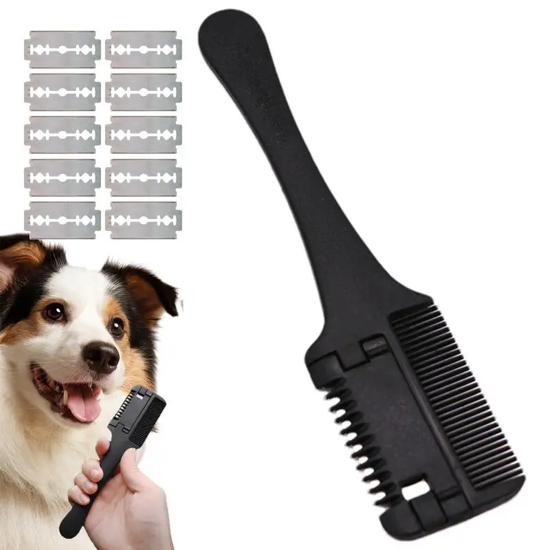 Pet-Hair-Trimmer-Grooming-Comb-Cat-Grooming-Comb-With-10-Replacement ...