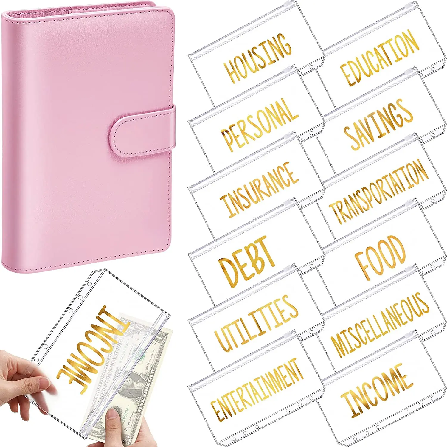 Money Saving Binder Envelopes | Zipper Pockets Folders Planner - A6 Pu ...