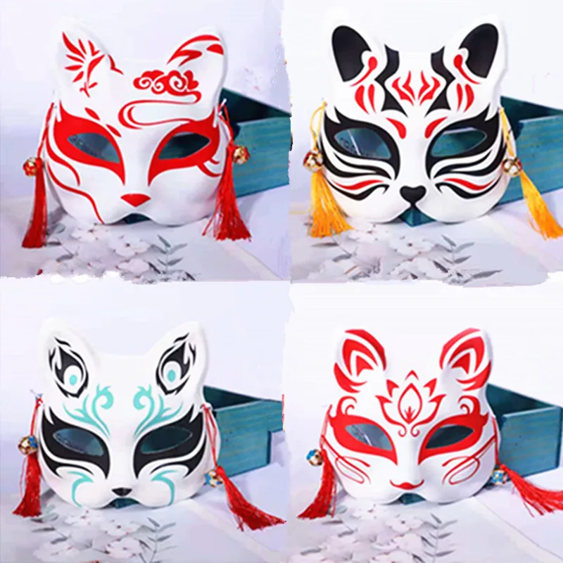 Japanese Foxes Mask Cosplay Hand-Painted Anime Demon Slayer Half Face ...