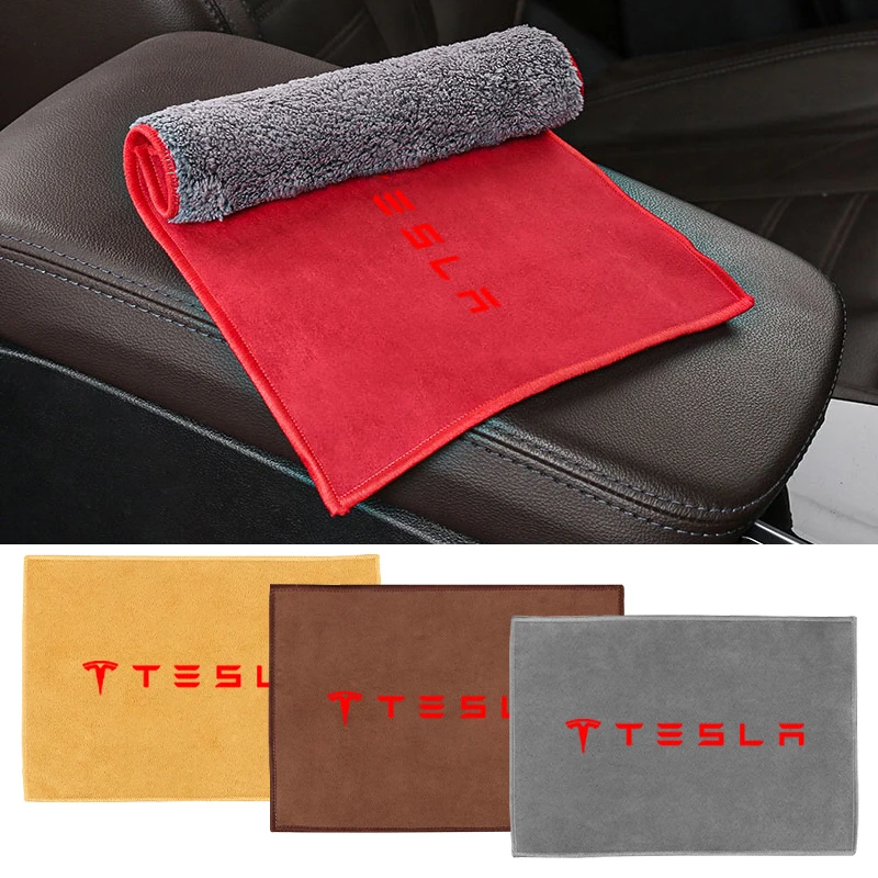 Suede-Fleece-Car-Towel-Microfiber-Wash-Cloth-Auto-Cleaning-For-Tesla ...