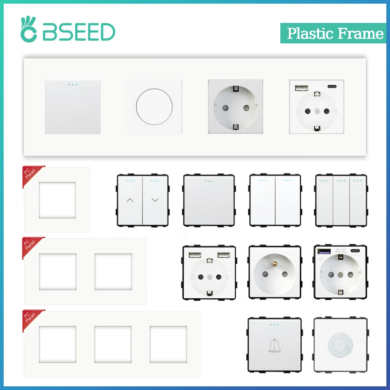 BSEED-Button-Light-Switch-Part-1-2-3Gang-1-2Way-Plastic-Panel-Parts ...
