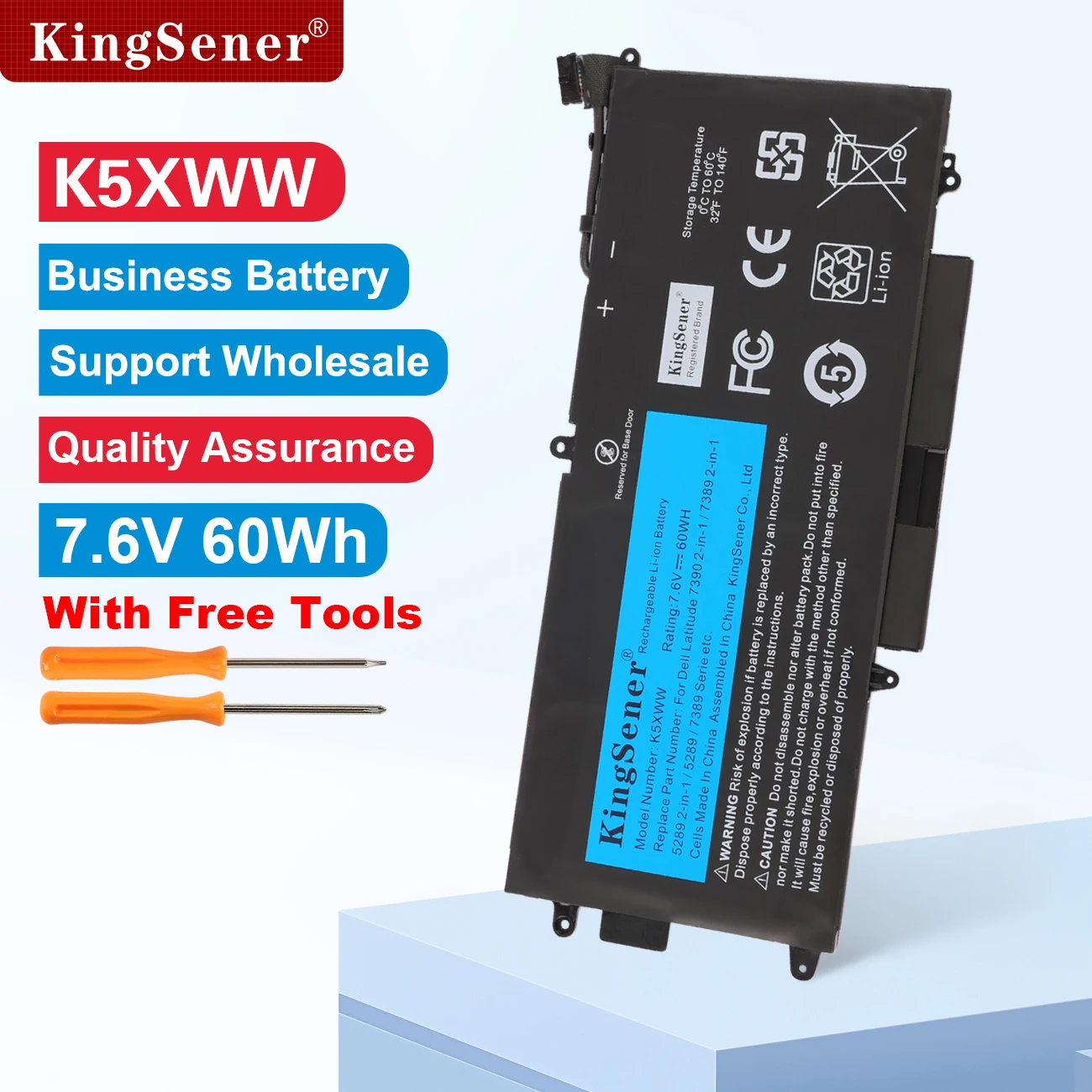 KingSener K5XWW Laptop Battery for DELL Latitude 5289 7389 7390 2-in-1 ...