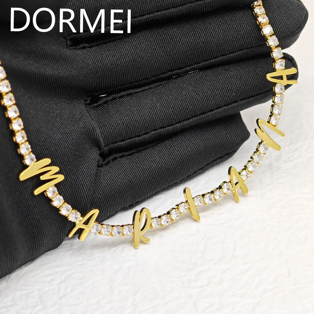 DOREMI Custom Letter Choker 3mm Ziircon Crystal Birthstone Color Tennis Necklace Initial Letter Name Zircon Tennis Necklace AliExpress