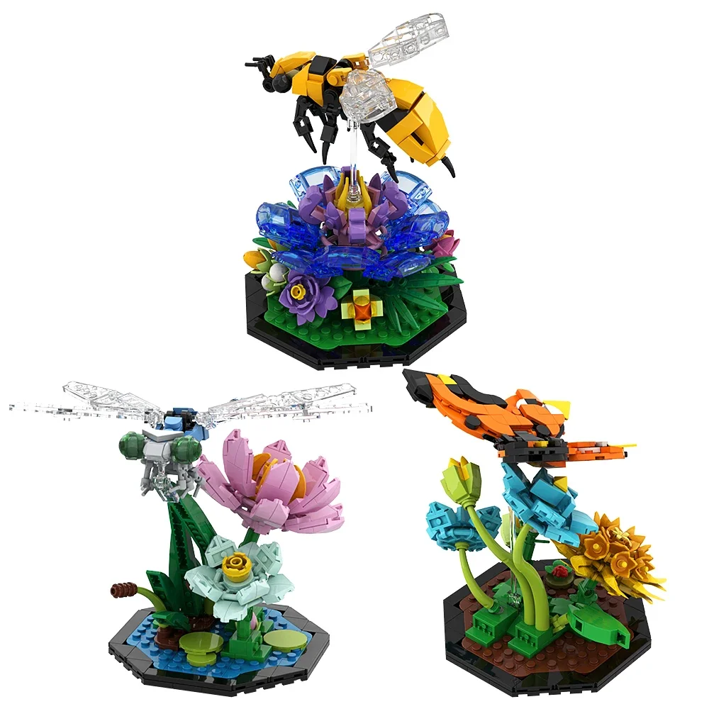 MOC-Insect-Bee-Butterfly-Dragonfly-Building-Block-Set-Bees-Gather-Honey ...