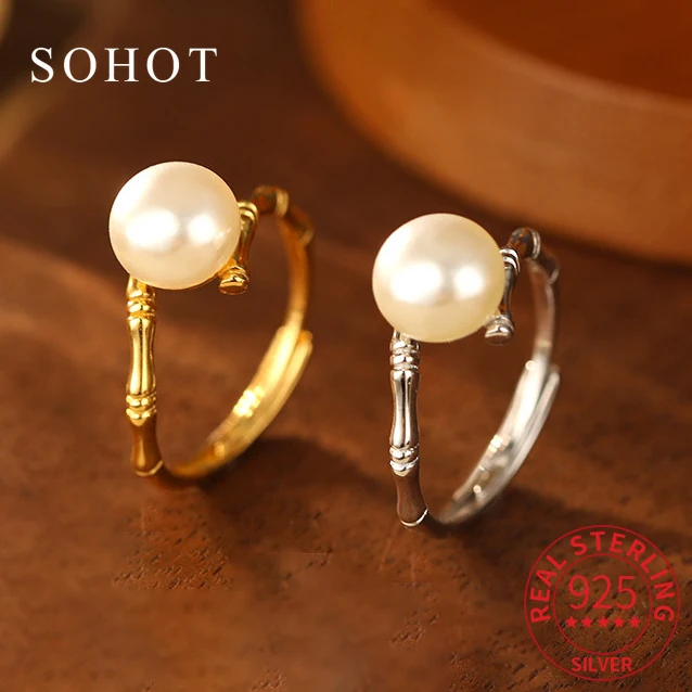 Real-925-Sterling-Silver-Freshwater-Pearl-Bamboo-Nodes-Rings-for-Women ...