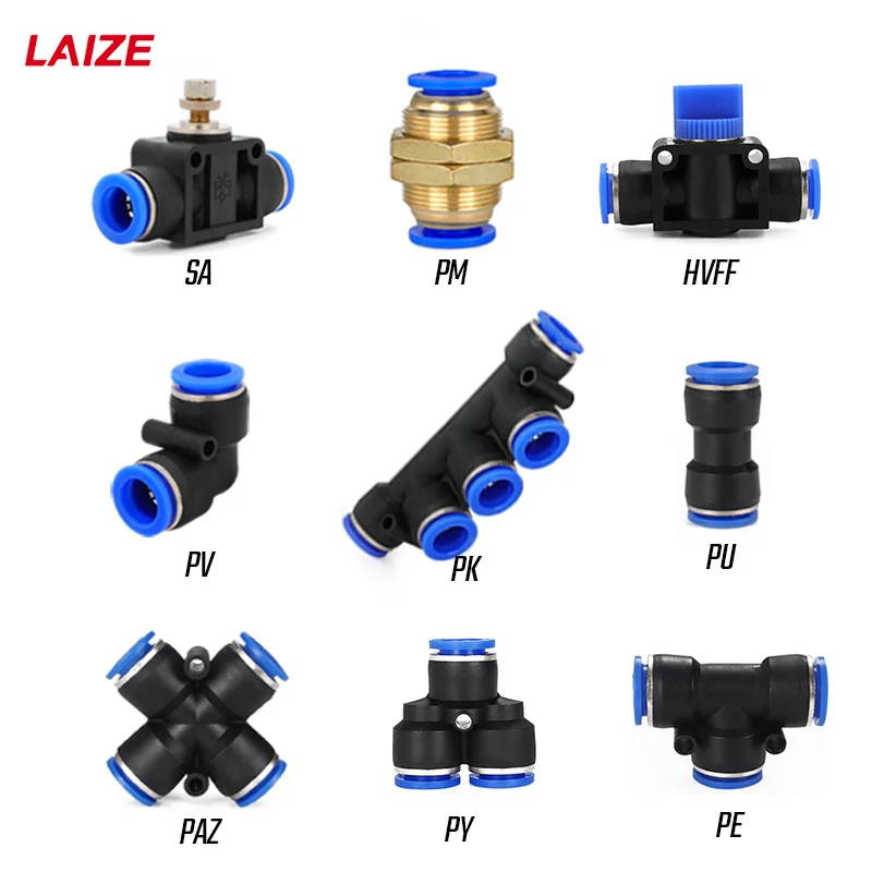 Pneumatic-Tee-Cross-Air-Connectors-Push-in-Fitting-Equal-Union-Straight ...