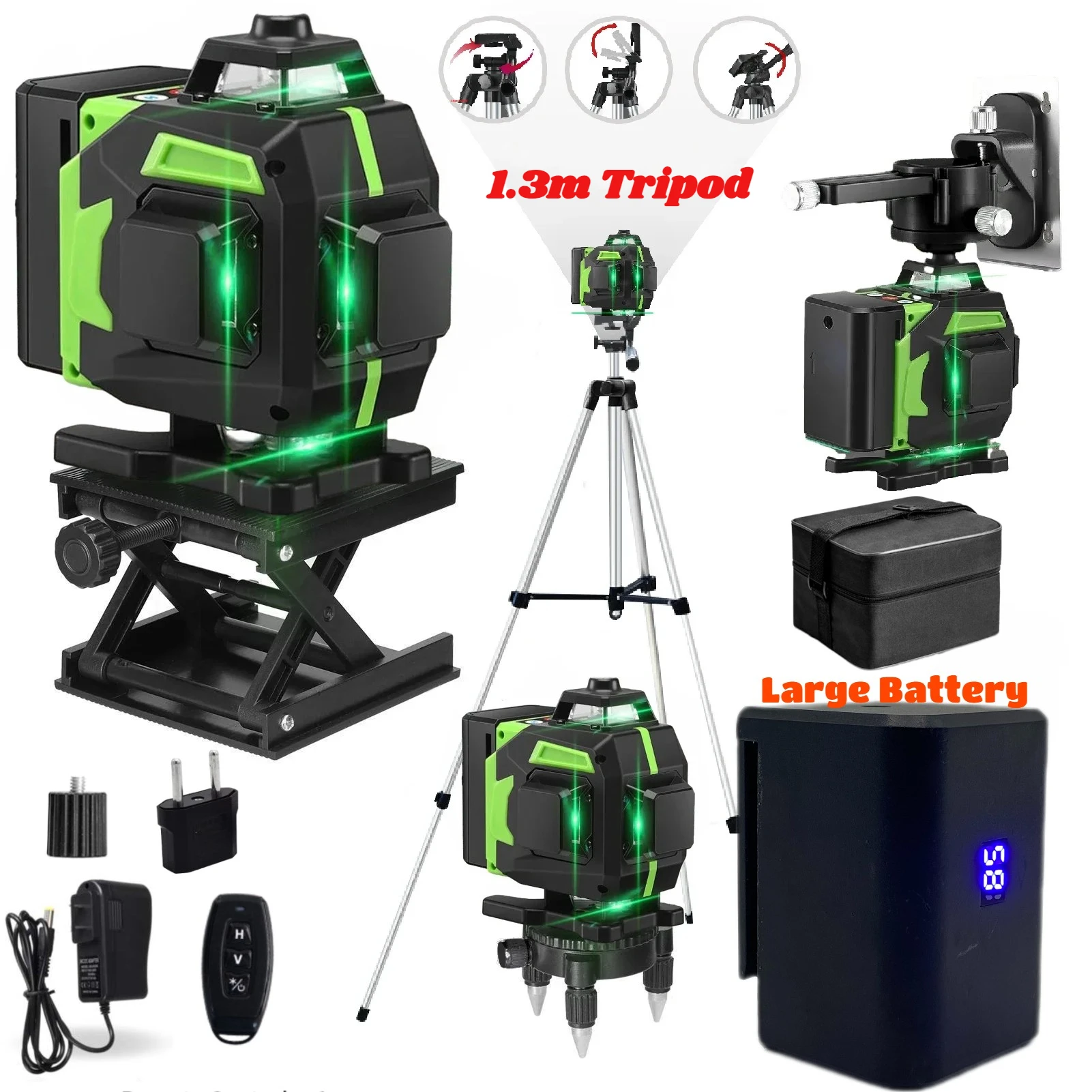 Tripod-16-Lines-4D-Laser-Level-Horizontal-Vertical-Cross-Line-Green ...
