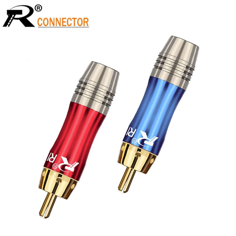 2pairs-4pcs-RCA-Connector-Wire-male-Plug-gold-plated-audio-adapter-blue ...