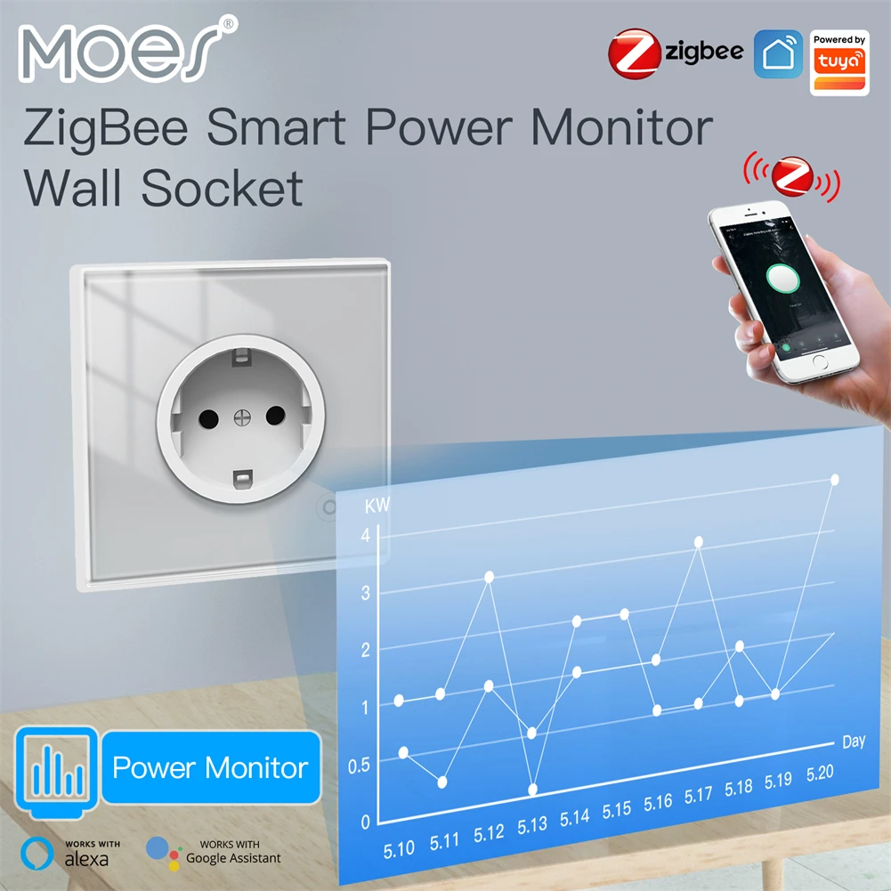 MOES-ZigBee-Smart-Wall-Socket-Glass-Panel-Outlet-Power-Monitor-tuya-Wireless-Control-Mesh-with ...