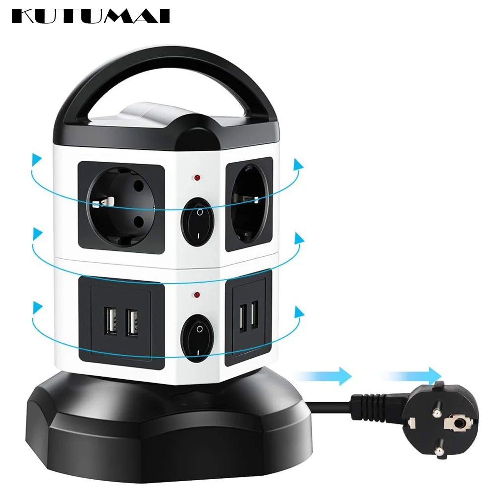 Tower-Multi-Power-Strip-EU-Plug-Fast-Charging-Socket-Extender-Cord ...