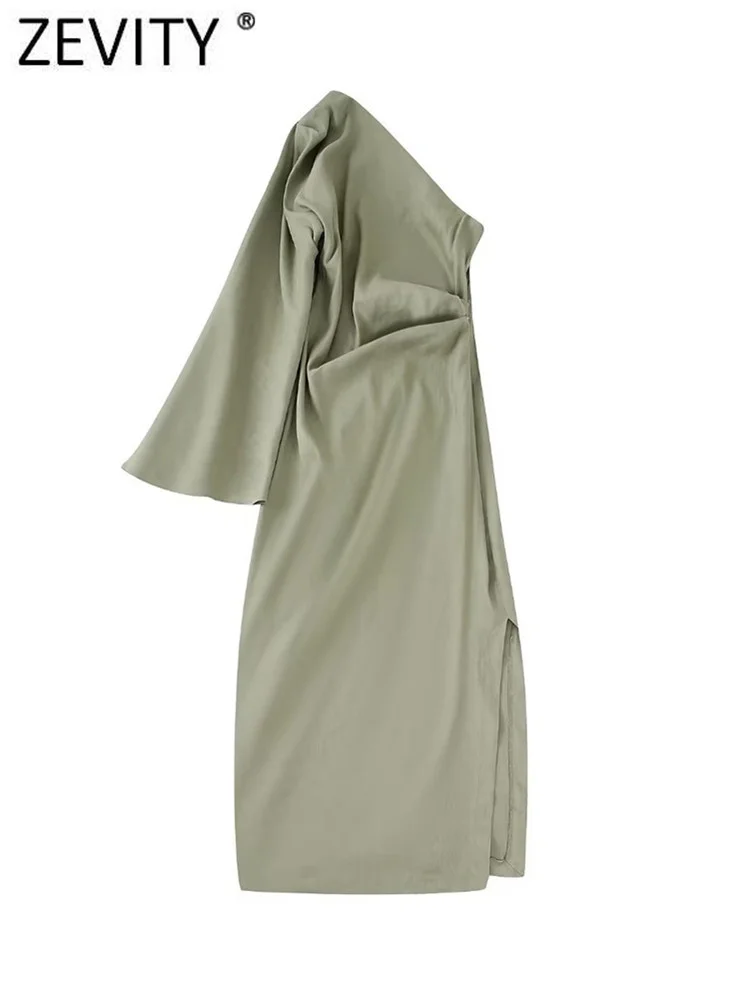 Zevity-Women-Sexy-Single-Shoulder-Solid-Asymetrical-Midi-Dress-Female ...