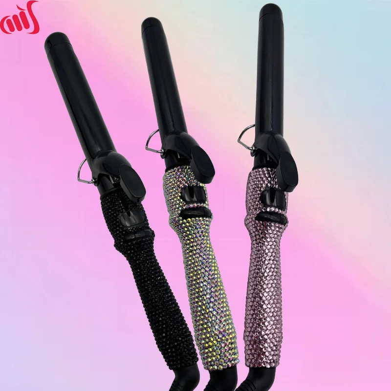 Curling Iron Rhinestone Hair Curler with Clips for Long Lasting Curls ...