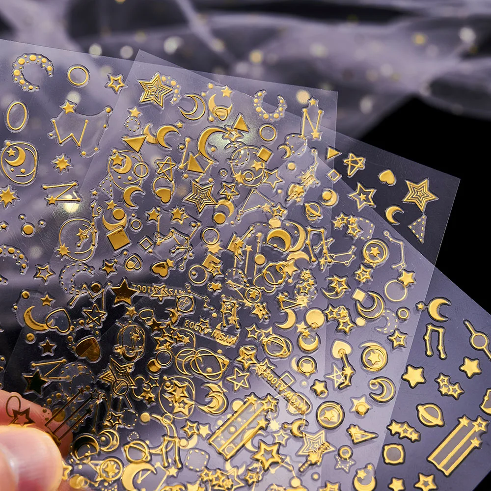 6-Sheets-Moon-Star-Nail-Art-Sticker-Adhesive-Gold-Color-Sticker-Sheets ...