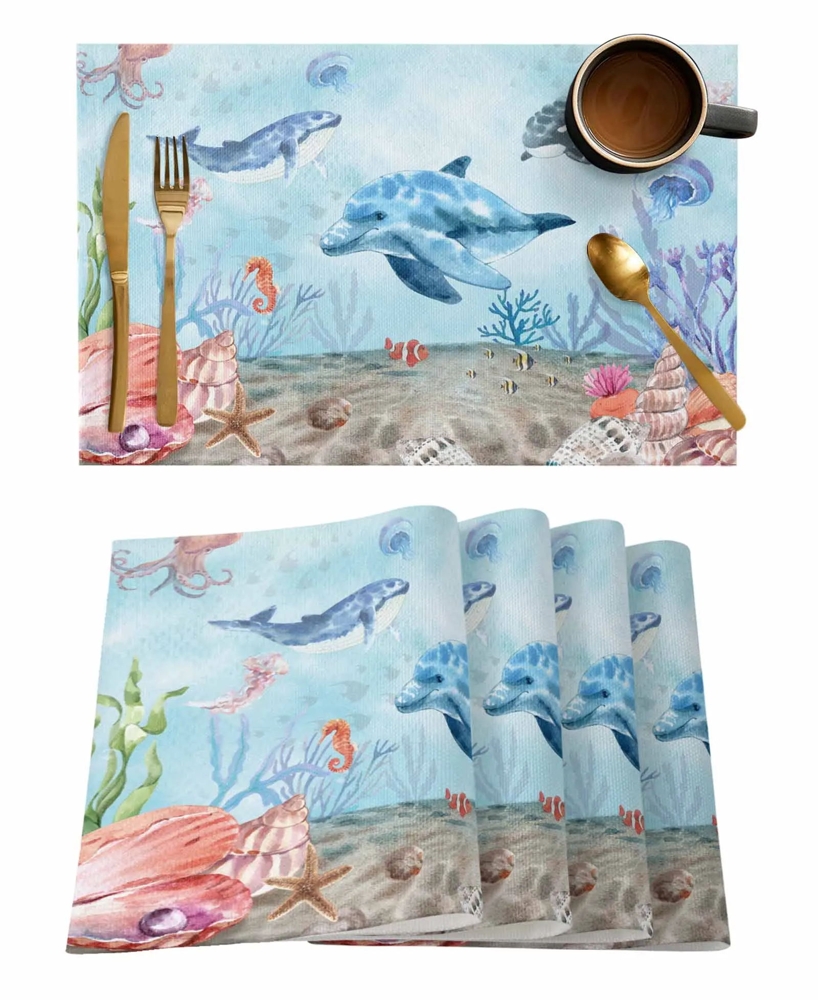 Ocean-Dolphins-Octopuses-Whales-Conch-Kitchen-Dining-Table-Decor ...