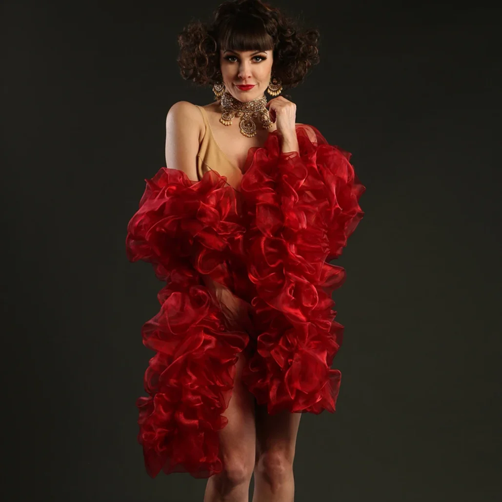 Red Wine Burlesque Boa Organza Cabaret and Drag Costume Woman Boa Custom Made Color Tulle Boas ...