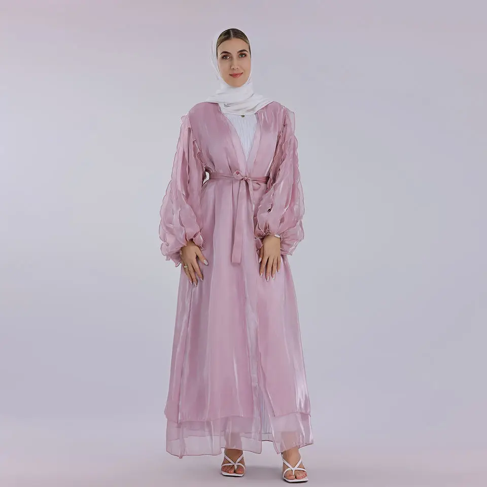 Summer-Open-Abaya-Petal-Puff-Sleeve-Sheer-Kimono-Muslim-Women-Islamic ...