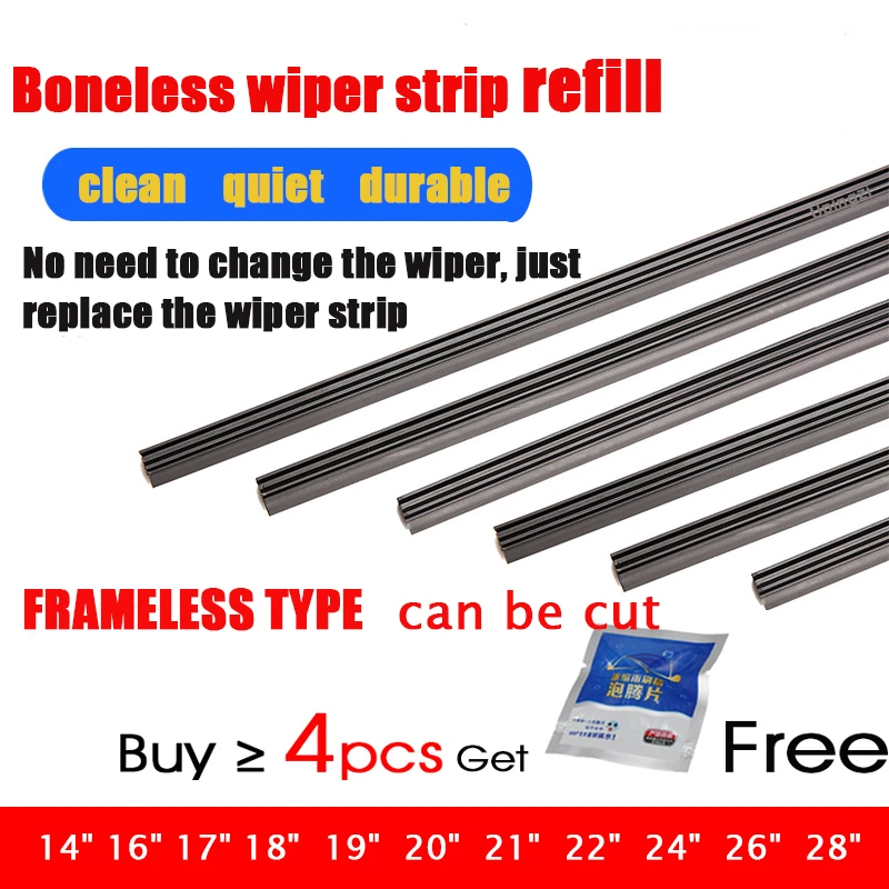 2pcs High Quality Boneless Rubber Car Wiper Blade refill Strips ...