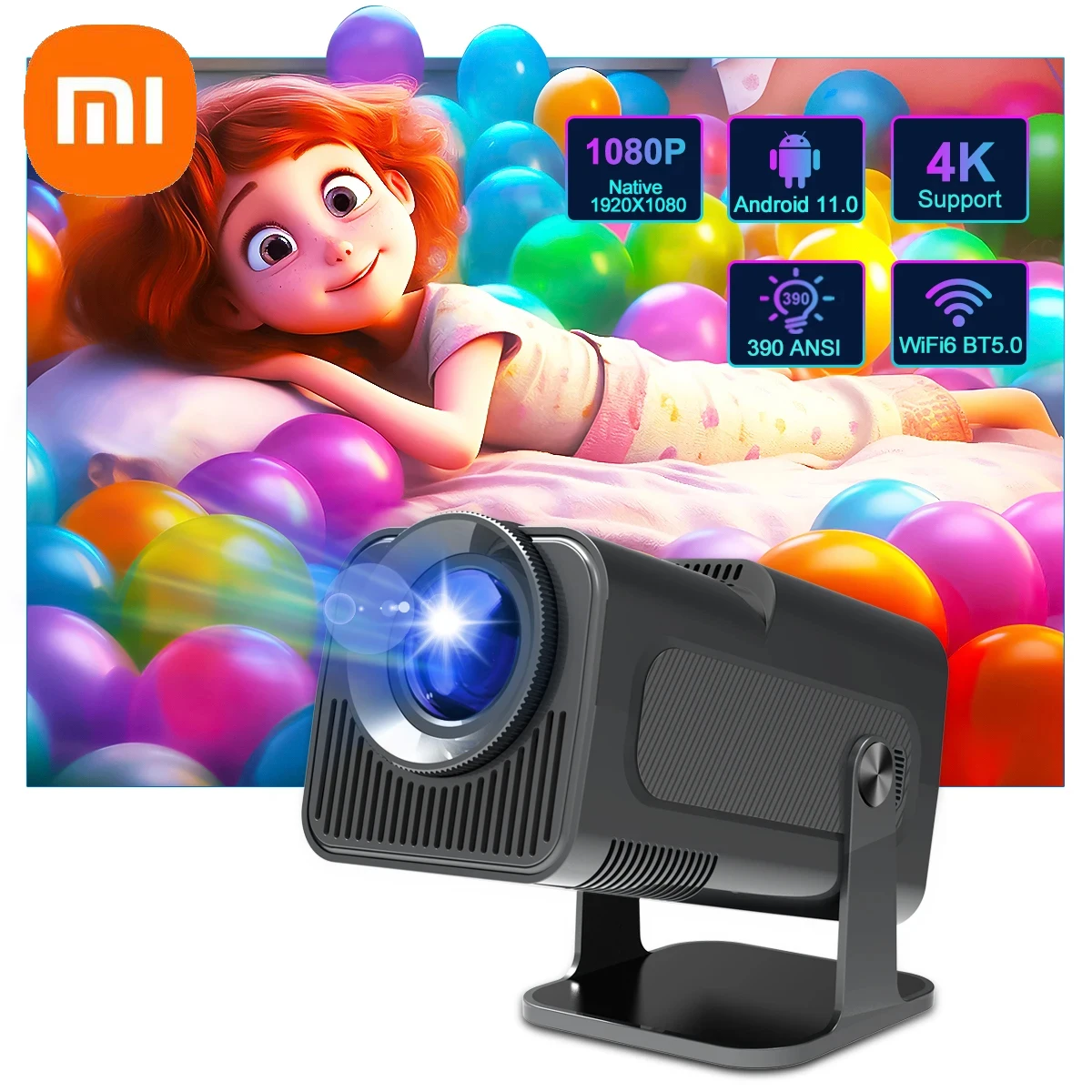 XIAOMI-4K-Android-11-Projector-FHD-Native-1920-1080P-390ANSI-WiFi-6-BT5 ...
