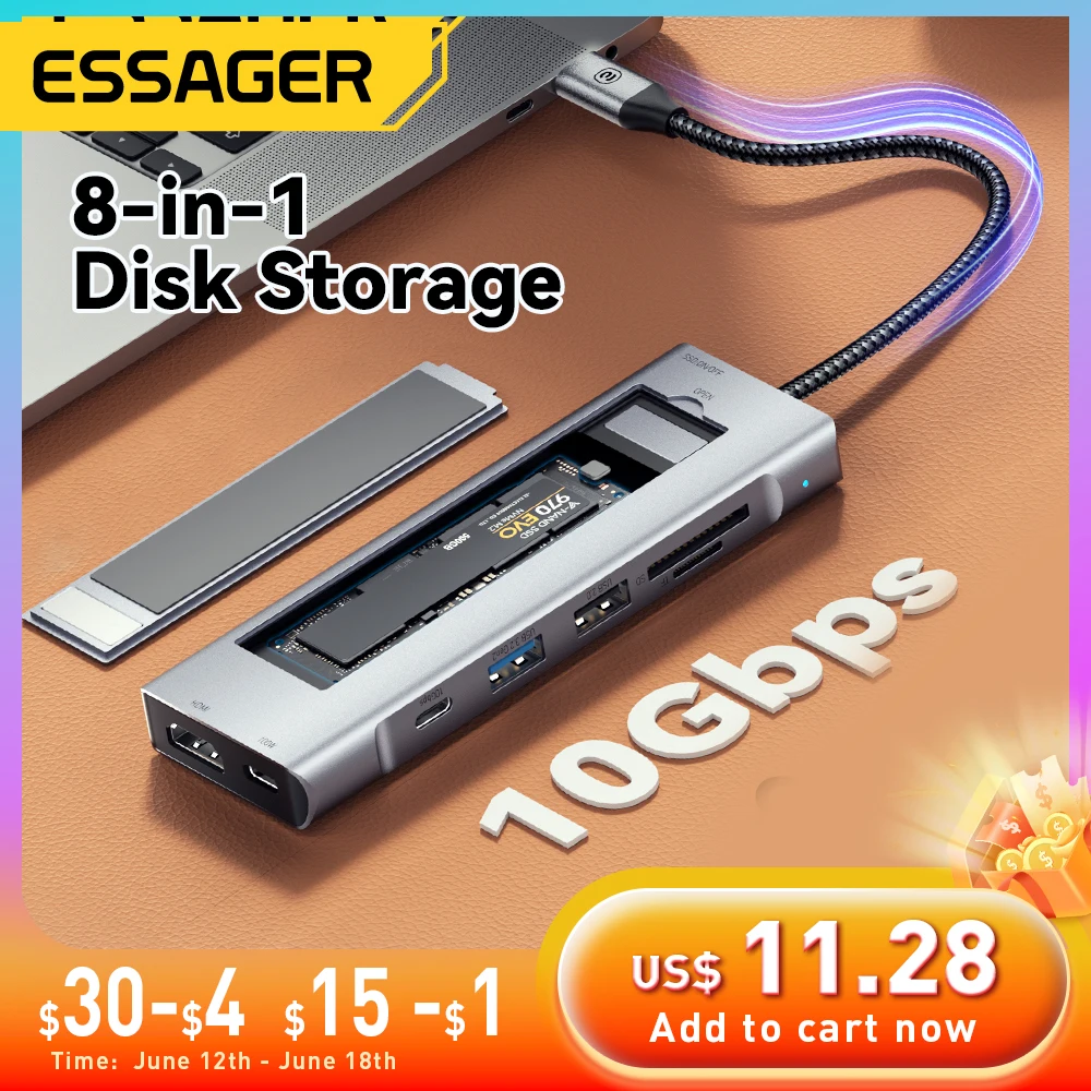 Essager 8-in-1 Usb Hub With Disk Storage Function Usb Type-c To Hdmi ...