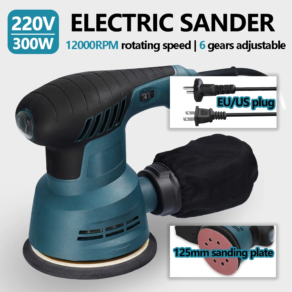 300W-Handheld-Electric-Eccentric-Sander-125mm-Sanding-Plate-Electric ...