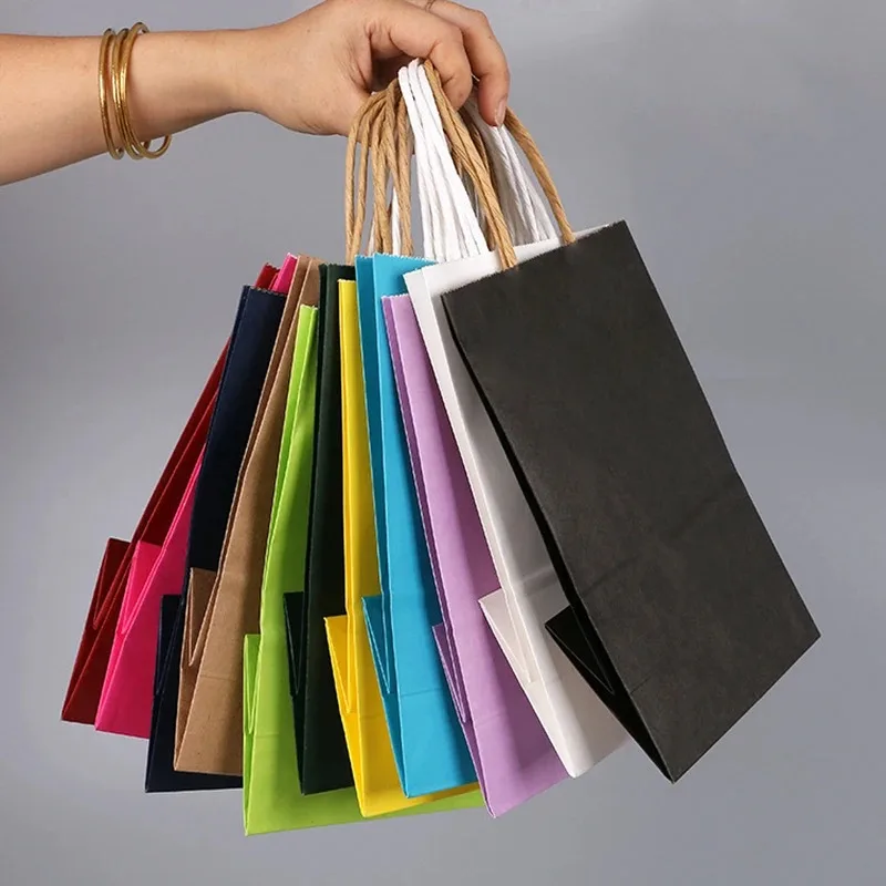 10/30/50pcs Kraft Paper Bag with Handles Solid Color Gift Packing Bags ...