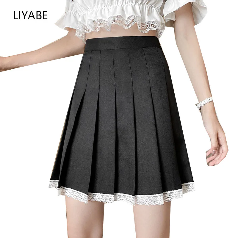 Black Women Pleated Skirt Casual Preppy Style Female Mini Skirts High ...