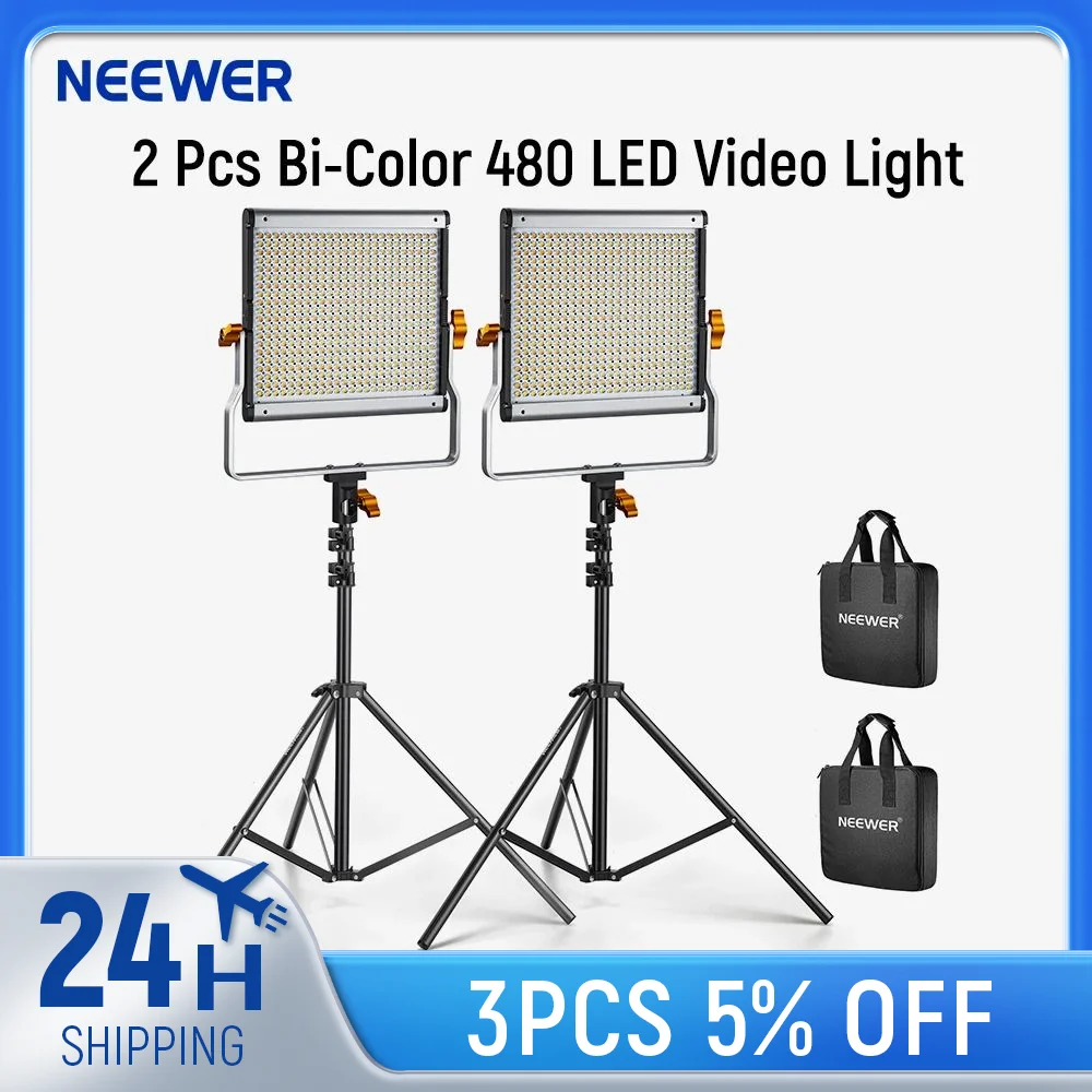Neewer-2-Pcs-Dimmable-Bi-Color-480-LED-Video-Light-and-Stand-Lighting ...