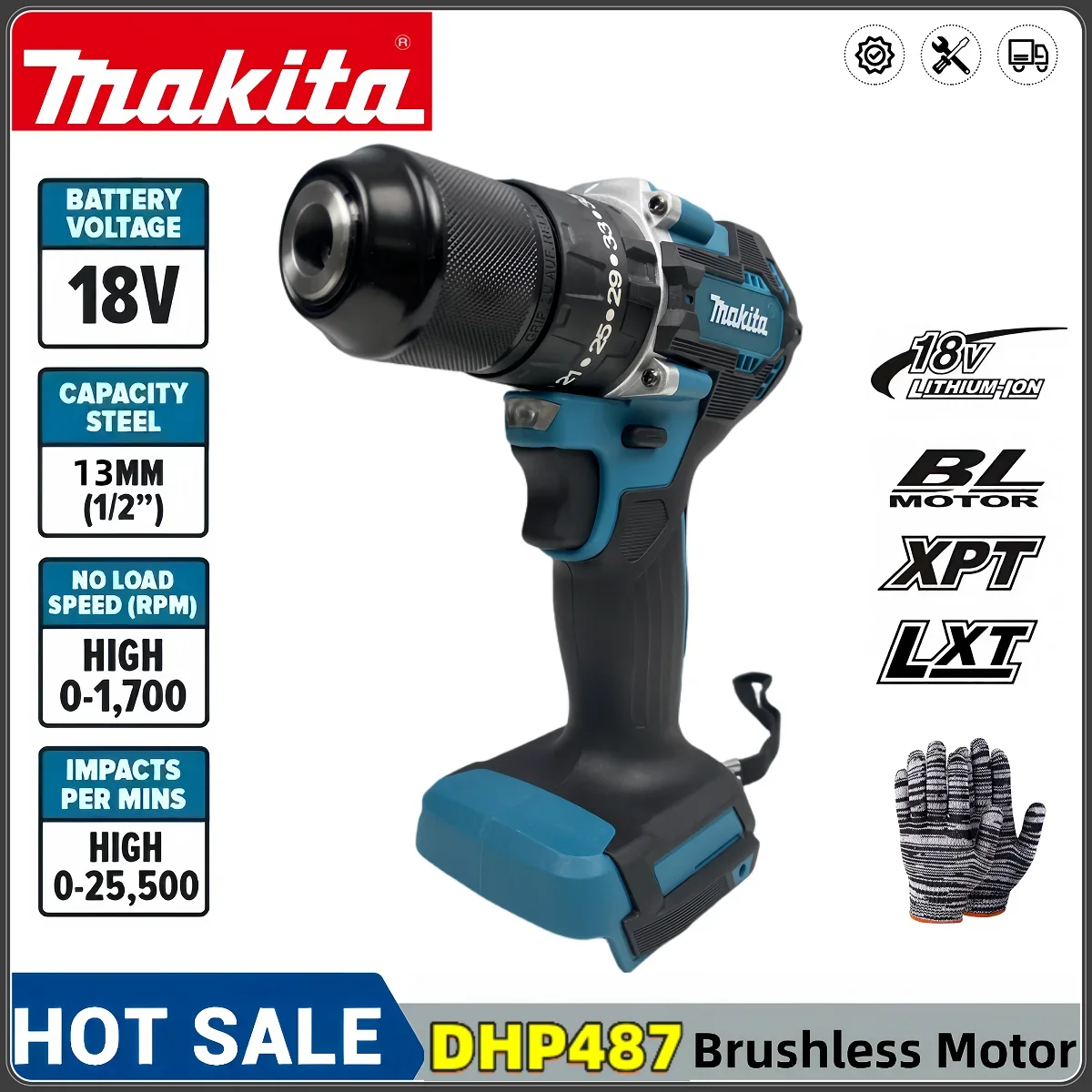 Makita-Taladro-Inal-mbrico-DHP487-motor-sin-escobillas-de-18V-destornillador-el-ctrico-de ...