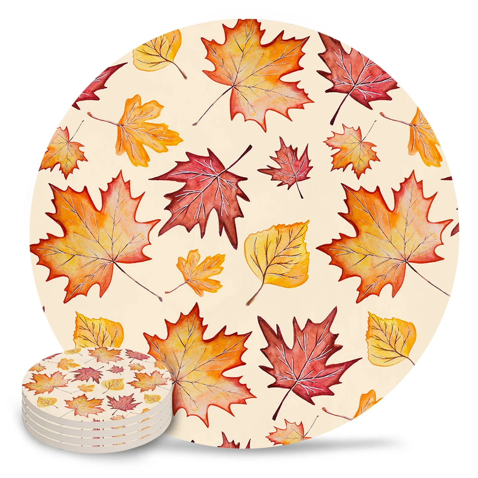 Autumn Maple Leaves Print Round Coaster Coffee Table Mats Kitchen ...