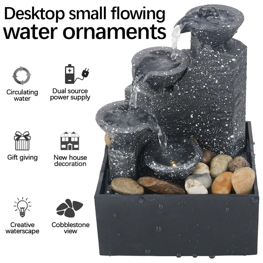 USB Water Fountain Desktop Flowing Waterfall Office Luck Battery ...