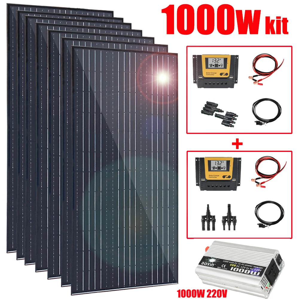 1000w solar panel aluminum frame complete kit 12v battery charger ...