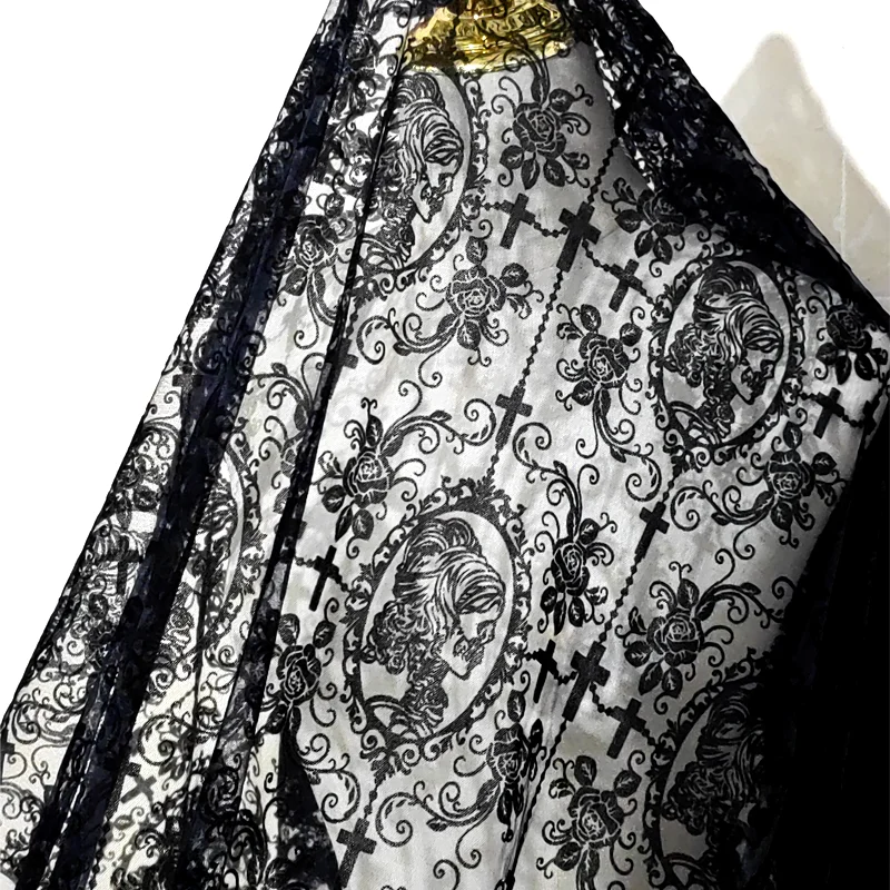 Gothic Lolita Black Lace Fabric Gauze DIY Women's Clothing Couture ...