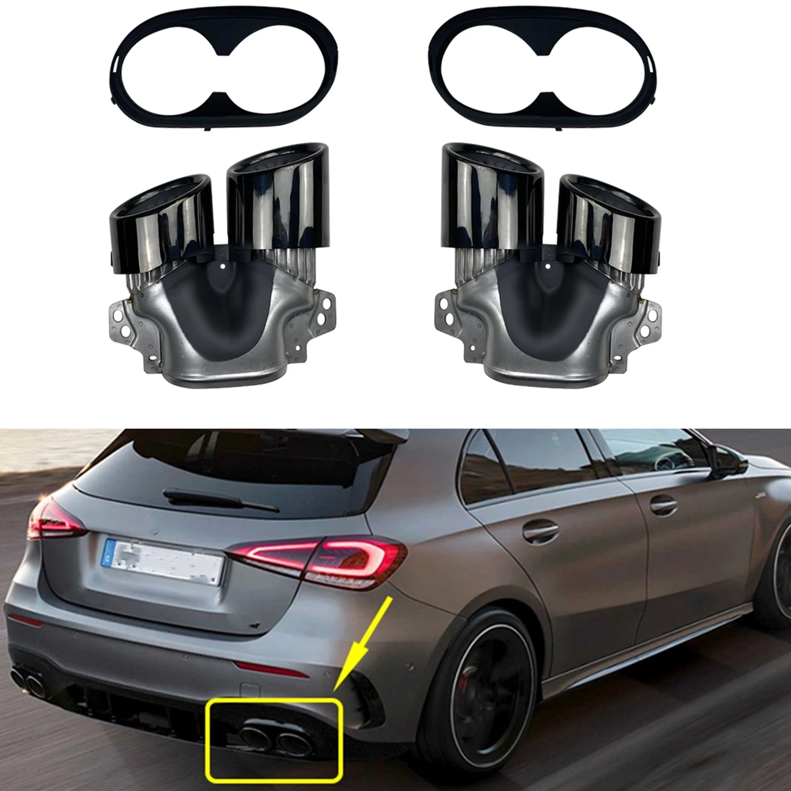 Car-Rear-Muffler-Exhaust-Tips-Pipe-w-Bracket-Trim-For-Mercedes-Benz-A ...