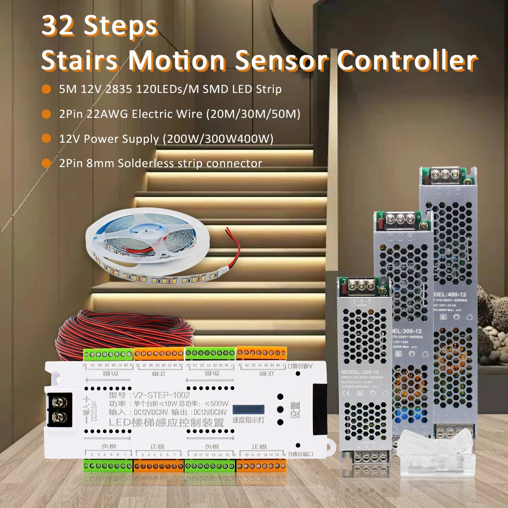 32-Channel-Stair-LED-Strip-Motion-Sensor-Controller-DC-12V-24V-Night ...