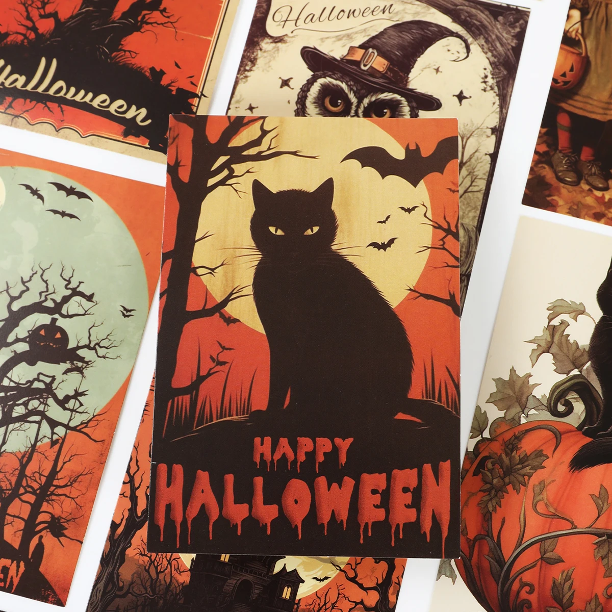 Halloween-Postcards-Pumpkin-Bat-Greeting-Cards-Happy-Halloween-Party ...