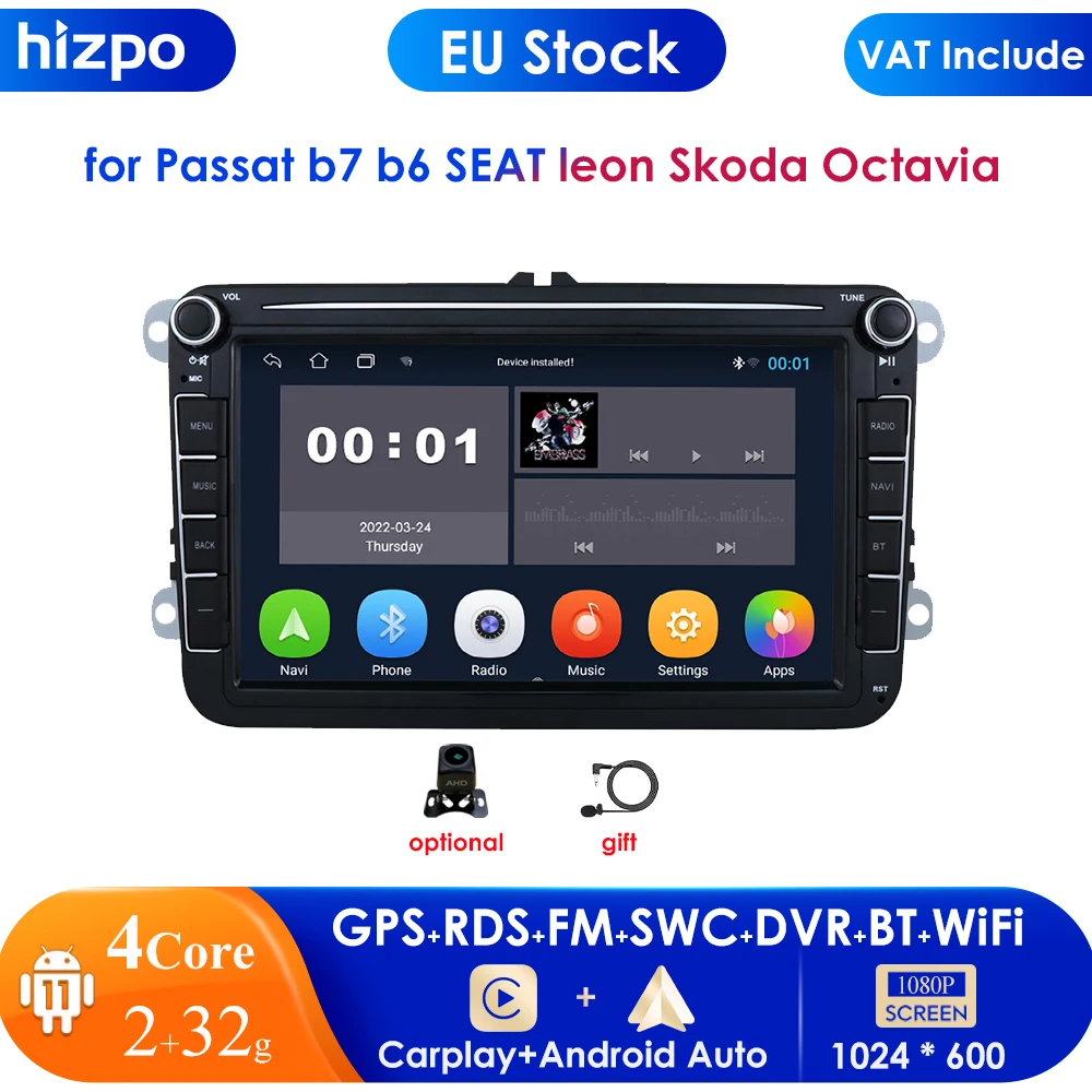 4G 2 Din Android 10 Car Multimedia player For VW Volkswagen Golf Polo ...