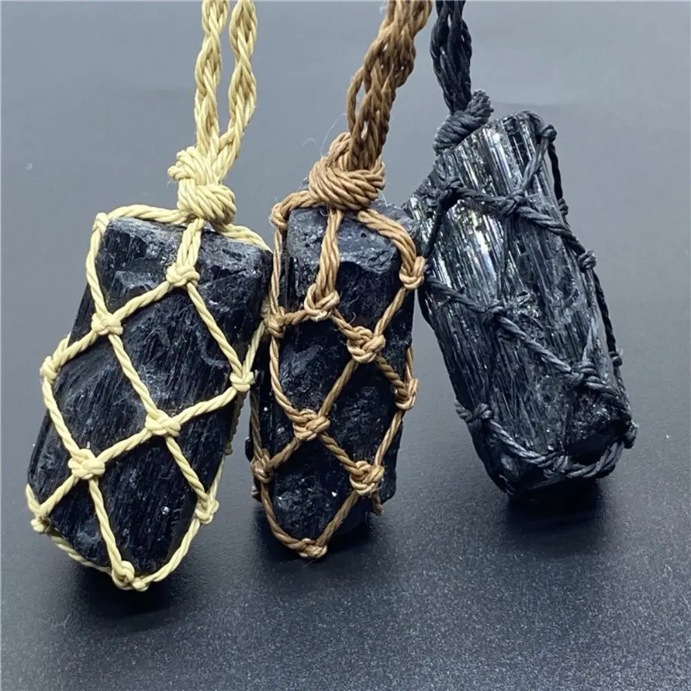 New-Natural-Stone-Black-Tourmaline-Raw-Ore-Pendant-Braided-Rope ...