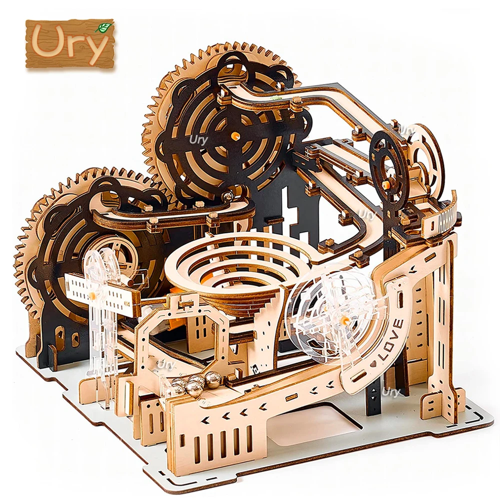 3d Wooden Puzzle Marble Run Set Diy Mechanical Track Electric Manual Model Building Block Kits ...