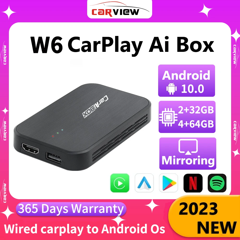 Carview Carplay Ai Box Android 10.0 4+64gb 4-core Plug And Play Wireless Carplay Android Auto ...