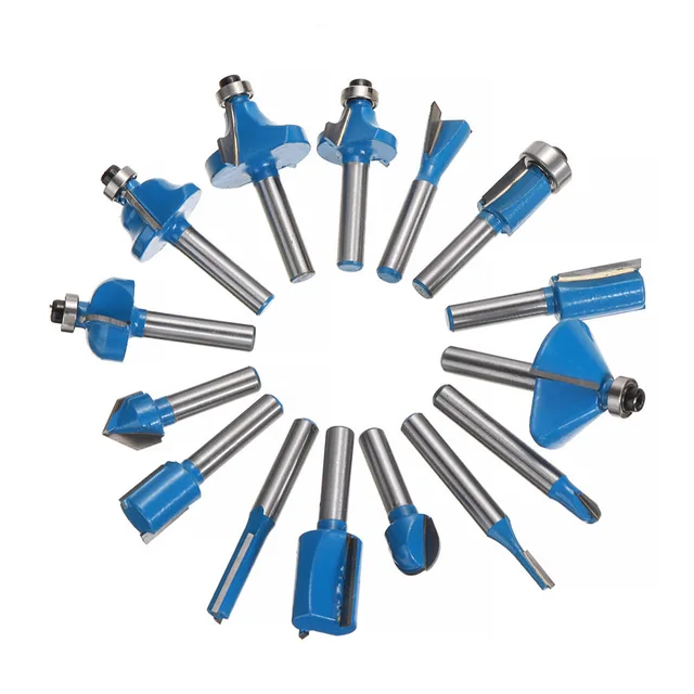 15pcs 1/4inch Router Bit Set Trimming Straight Milling Cutter for Wood ...