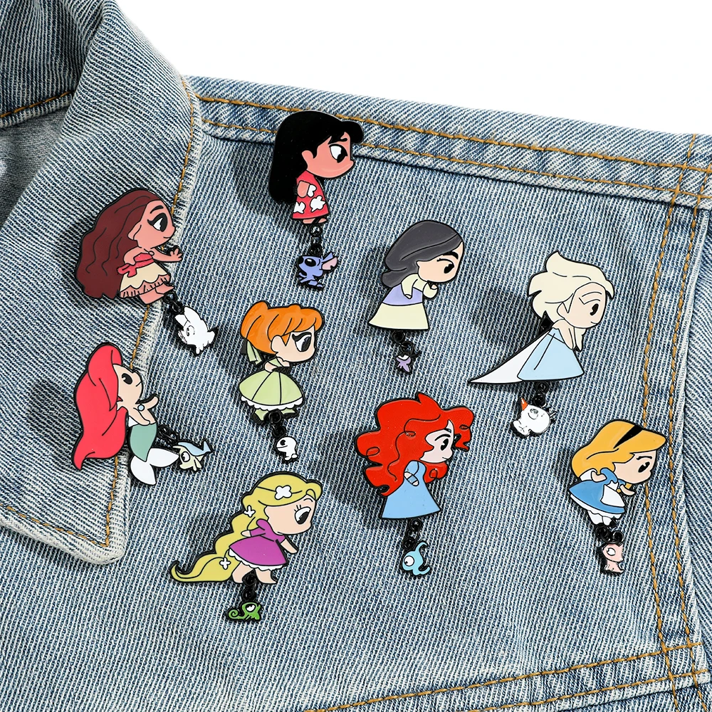 3-9-Pcs-Cartoon-Character-Chain-Brooch-Cute-Princess-Enamel-Pin-Metal ...