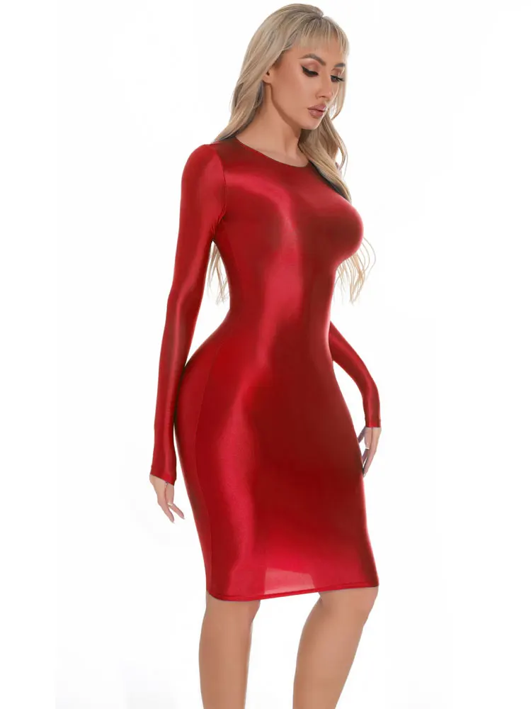 Sexy-Satin-Smooth-Bodycon-Dresses-Long-Sleeve-Wrap-Hip-Pencil-Dresses ...
