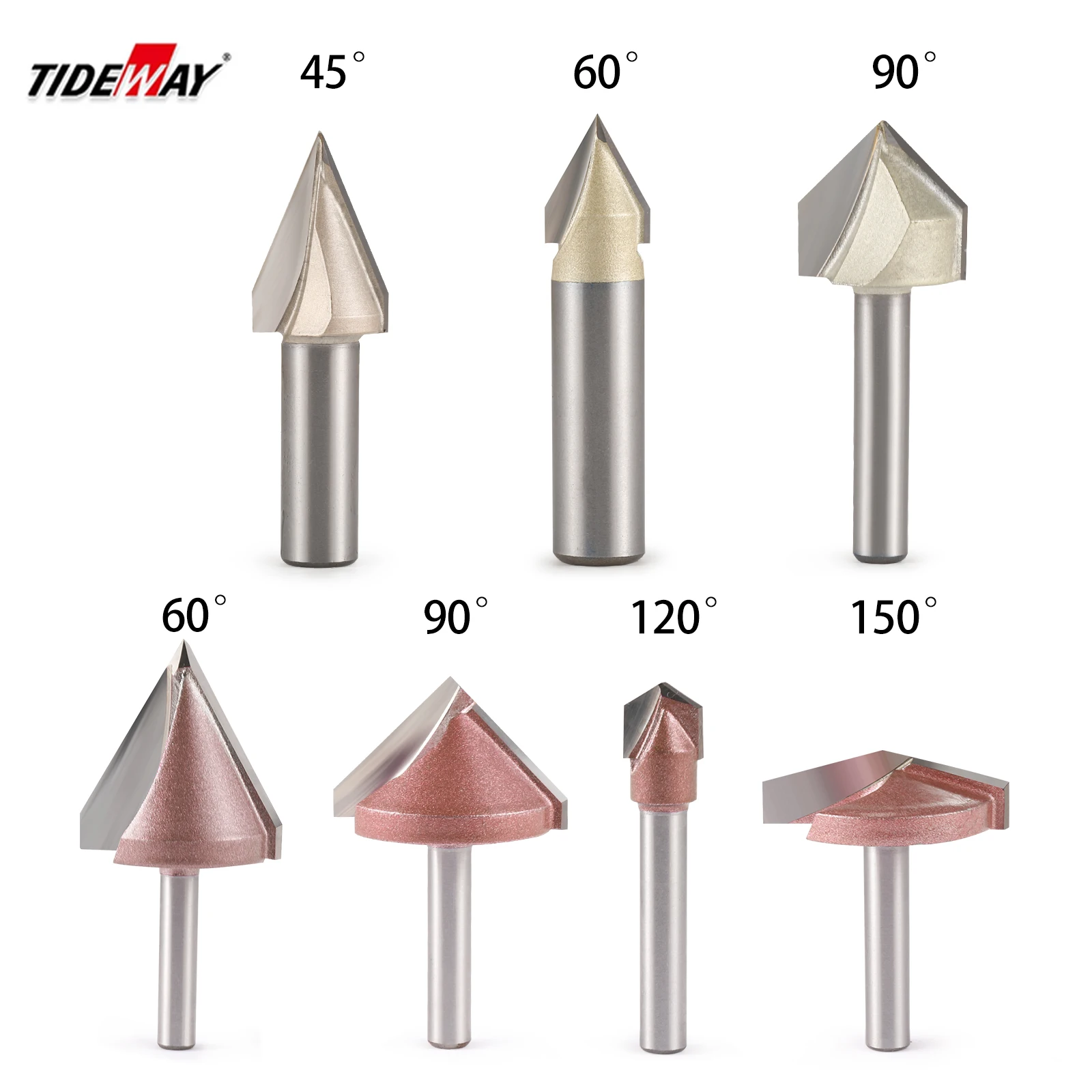 TIDEWAY-6mm-1-4inch-1-2Inch-V-Bit-CNC-Carbide-End-Mill-Woodworking ...